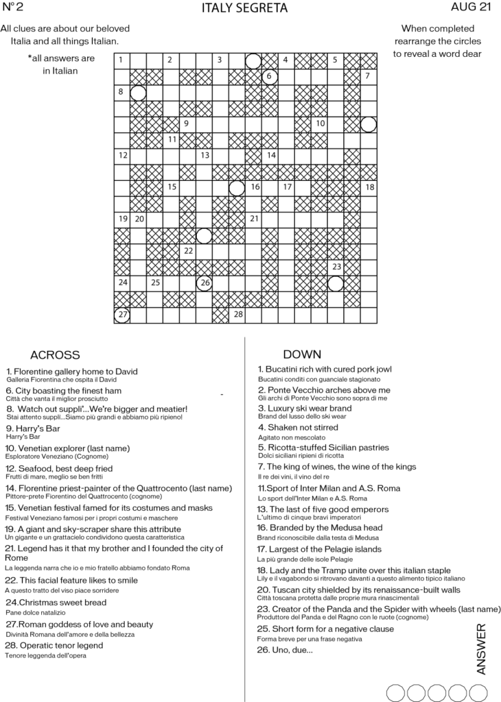 Crosswords: August Edition - Italy Segreta - Culture